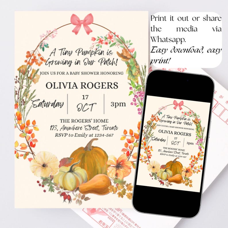 Editable Fall Baby Shower Invitation Template | Little Pumpkin Baby ...
