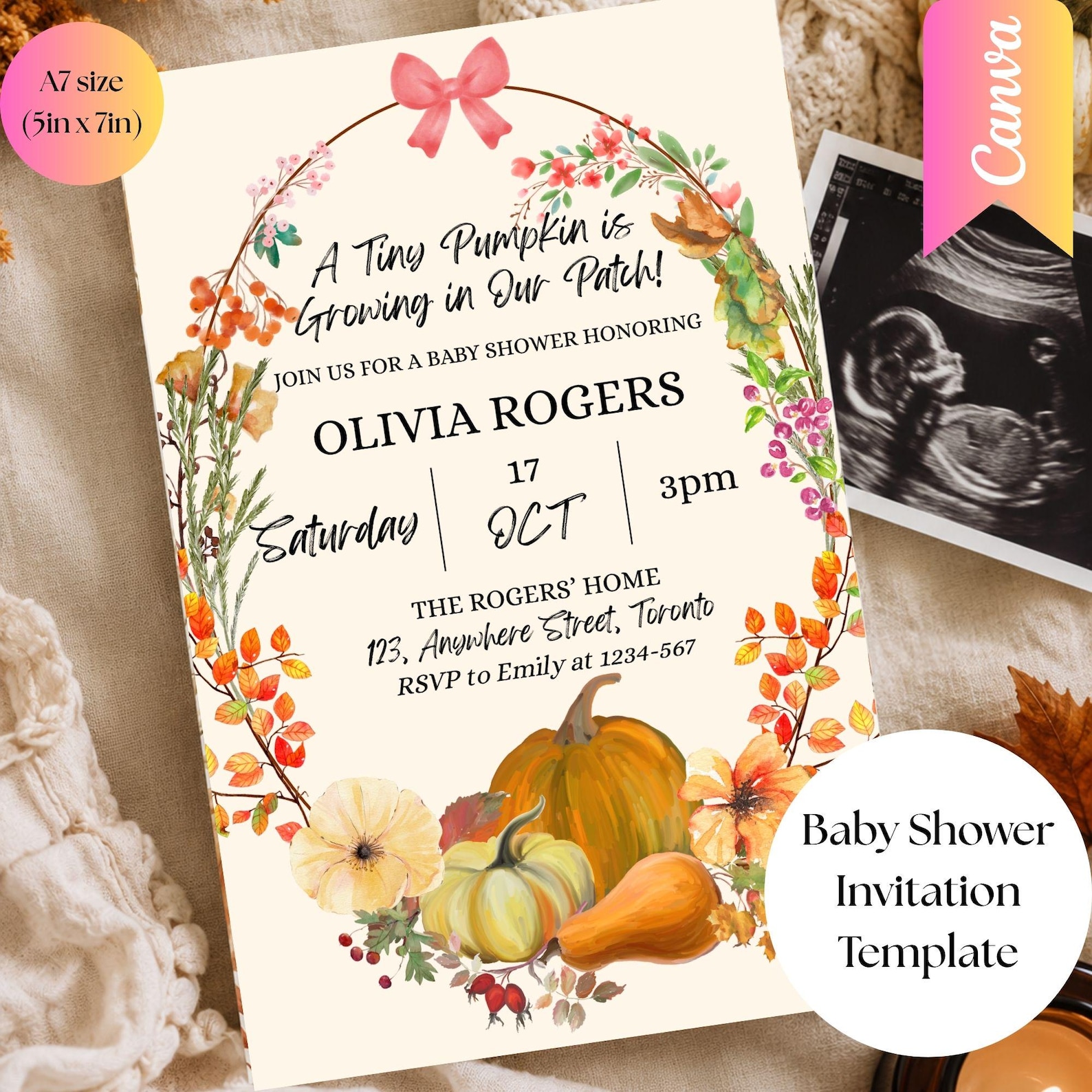 Little Pumpkin Baby Shower Invitation, Fall Canva Template - Etsy