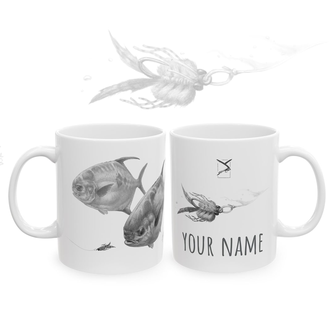 Customizable Permit Fly Fishing Mug | Pencil Drawing Art | Coastal ...