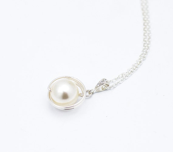 White Pearl Necklace Swarovski Necklace Bridal Jewelry Etsy