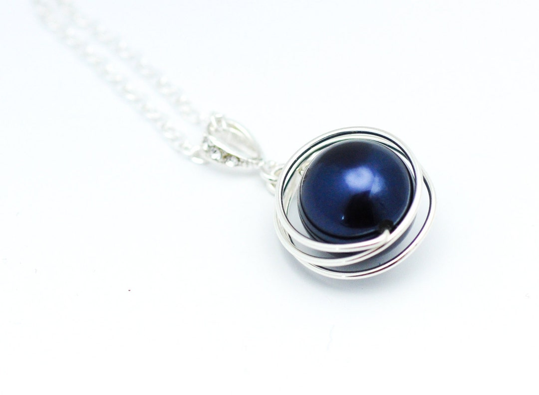 Collar de perlas azules • Joyas de boda azul marino • Collar de novia ...