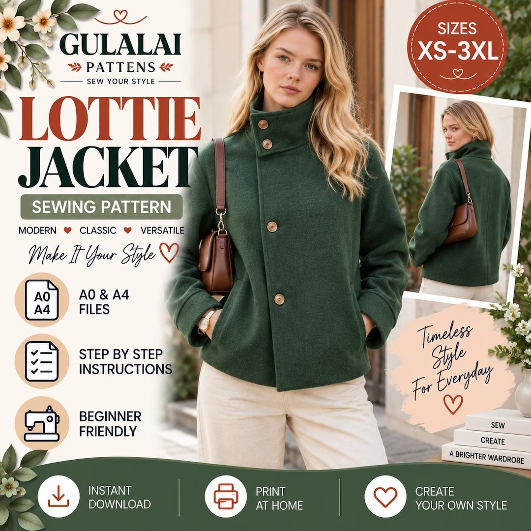 Cropped Jacket Sewing Pattern PDF | Lottie Jacket Pattern | High Collar ...