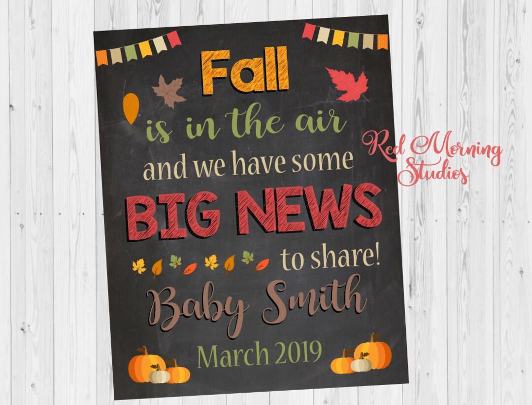 Fall Pregnancy Reveal Sign. DIGITAL FILE. Autumn Pregnancy Announcement ...
