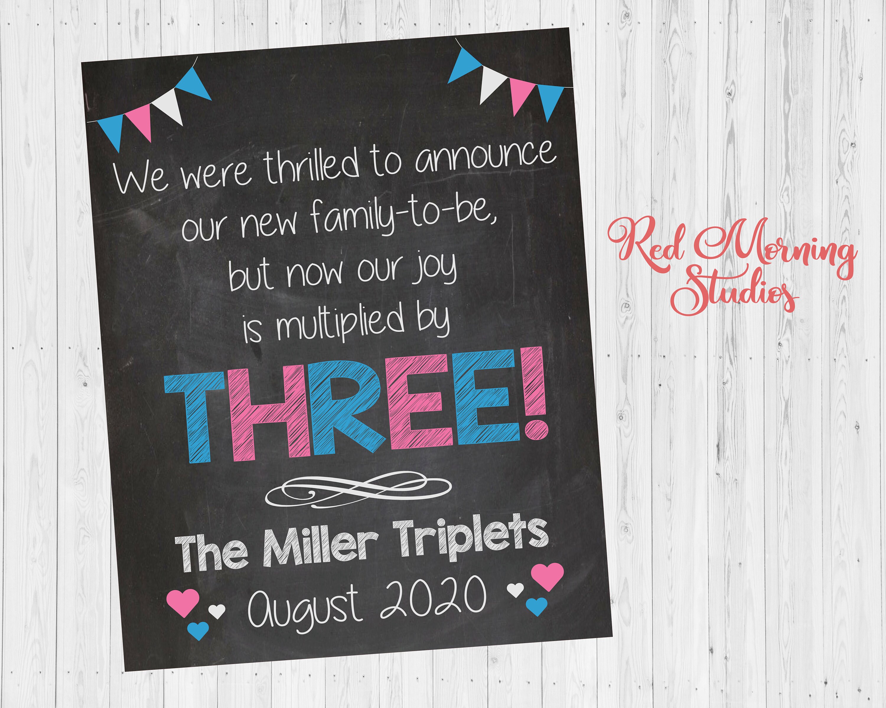 Triplet Pregnancy Announcement Sign. DIGITAL FILE. Triplet | Etsy