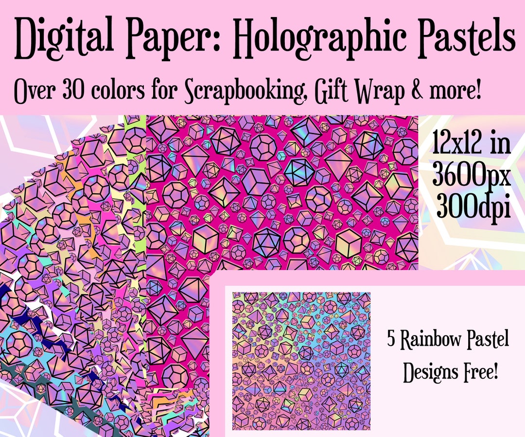 Digital Paper: Holographic Pastel Dice | Scrapbooking | Wrapping Paper ...