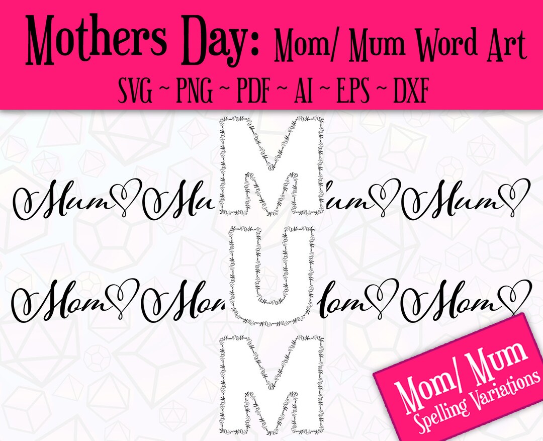 Mothers Day Word Art Clipart Mum Mom Vertical Keychain Mug Love You Cut ...