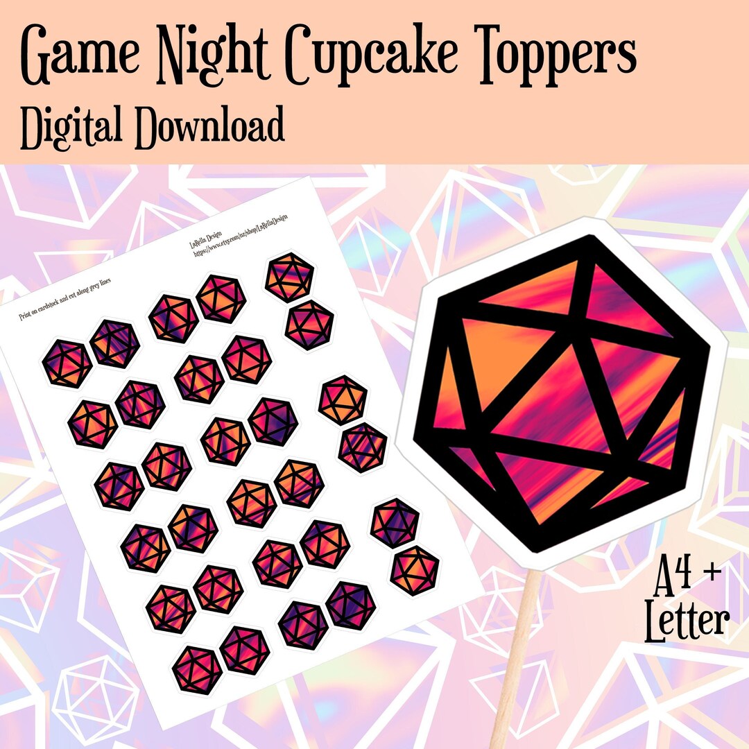 Mystic Sunset: D20 Cupcake Toppers D&D Pathfinder RPG Party A4 and ...