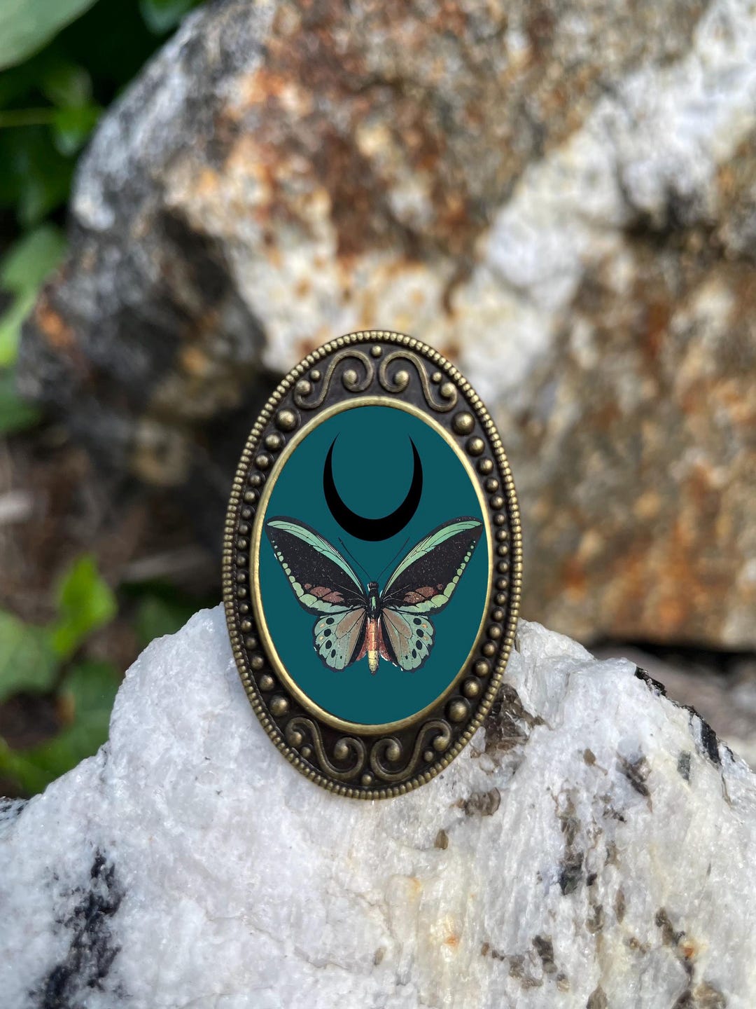 Luna Moth Ring Antiqued Bronze Adjustable Crescent Moon Witchy - Etsy