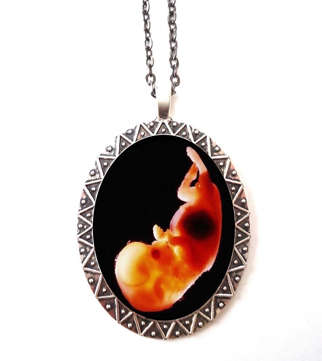 Fetus Necklace Pendant Silver Tone - Pregnant Woman Pregnancy Gift Baby ...