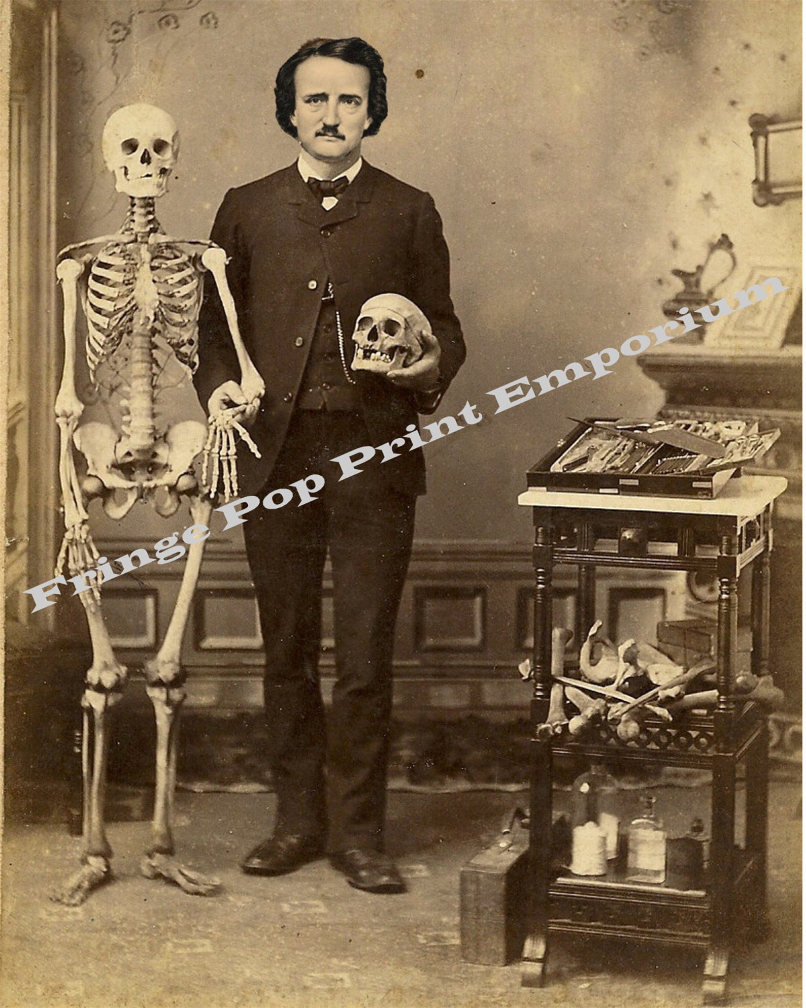 Victorian Edgar Allan Poe With Skeleton Art Print 8 X 10 - Altered Art ...
