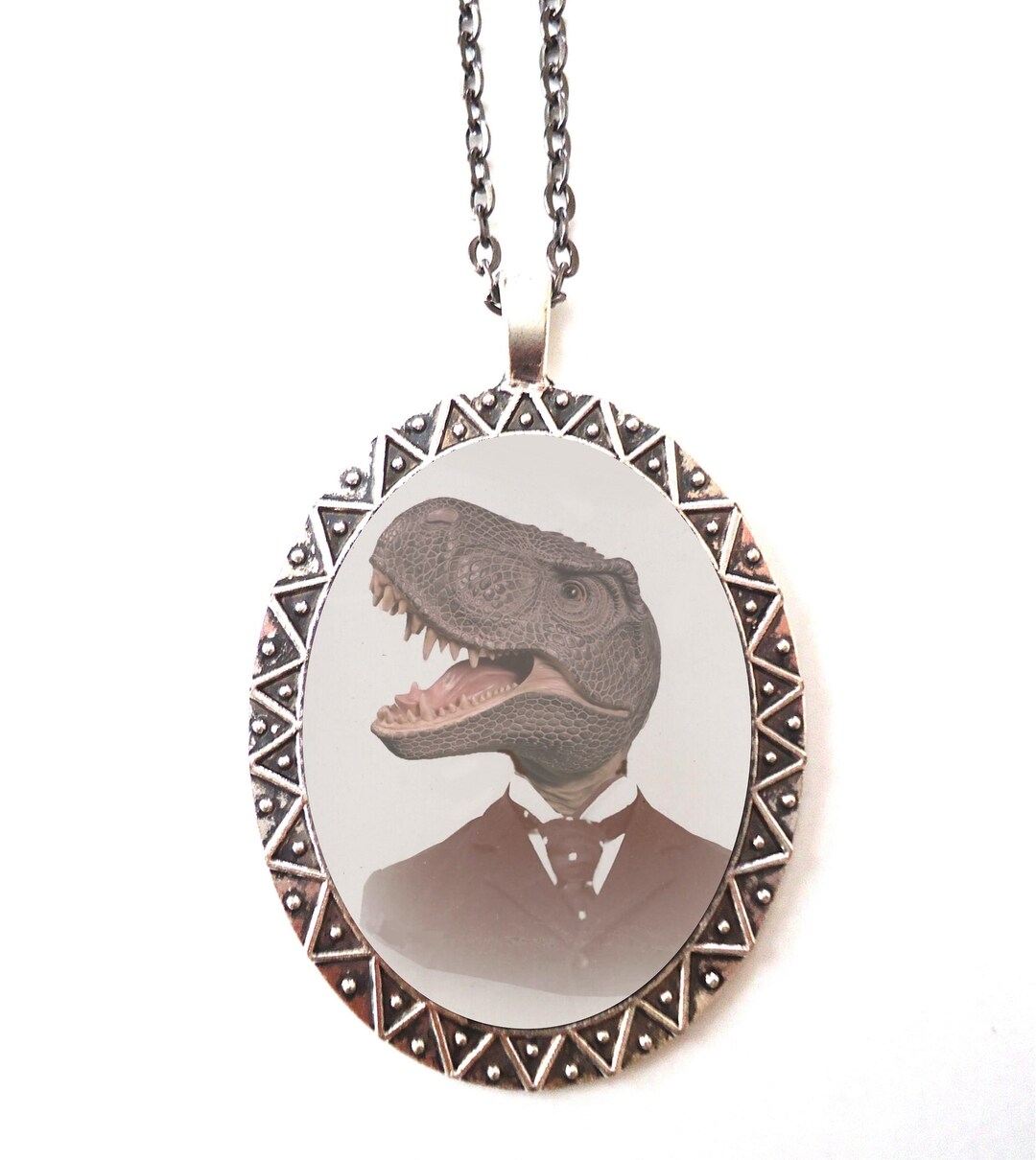 Victorian T-rex Necklace Pendant Silver Tone - Anthropomorphic Animal ...