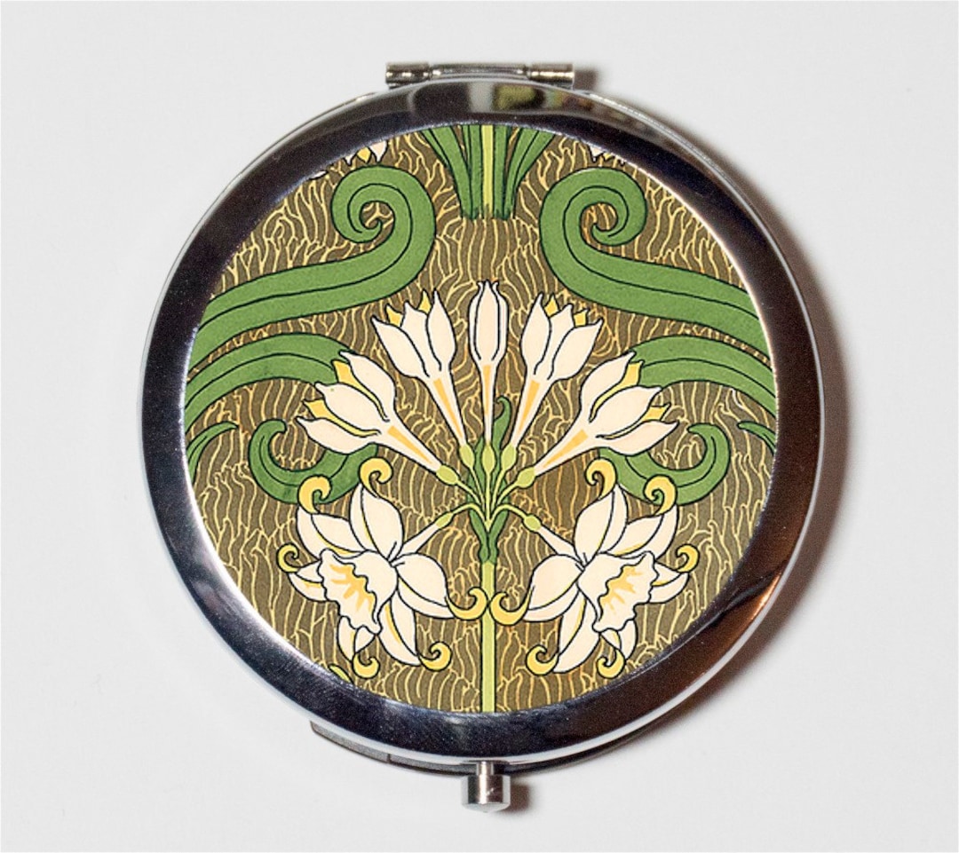 Art Nouveau Floral Compact Mirror - Edwardian Flower Pattern - Make up ...