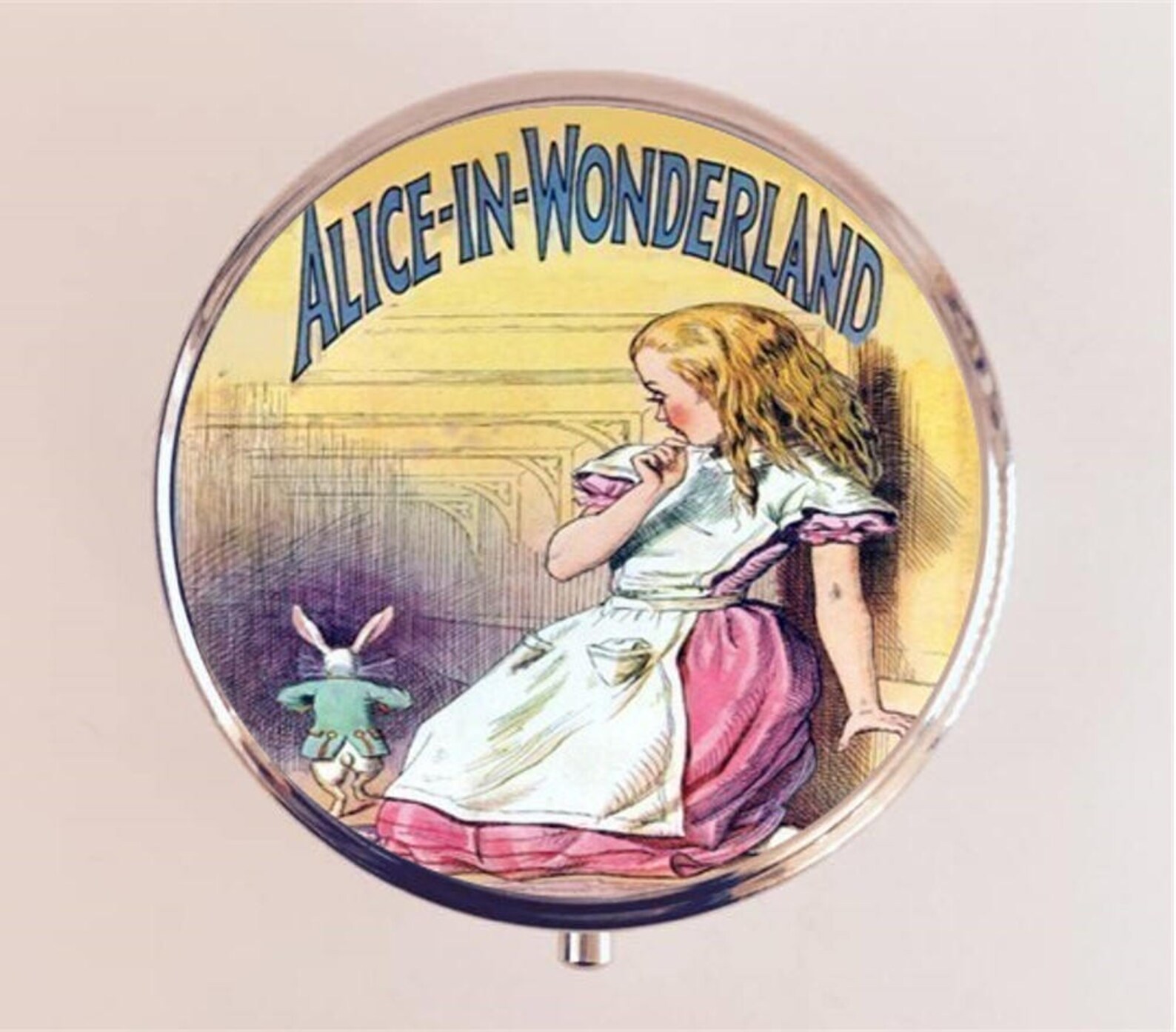 Alice in Wonderland Pill Box Case Pillbox Holder Trinket White Rabbit ...