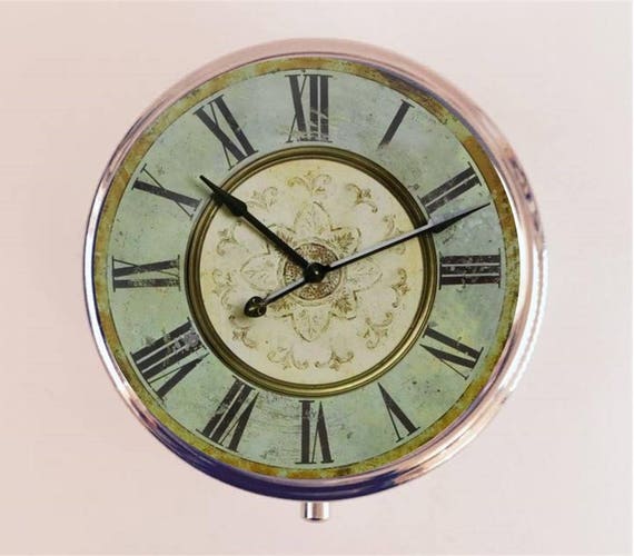 Victorian Clock Pill Box Case Pillbox Holder Trinket Box Pop | Etsy