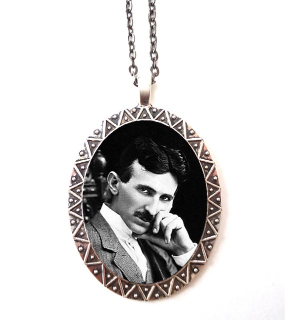 Tesla Necklace Pendant Silver Tone Genius Scientist Portrait | Etsy UK