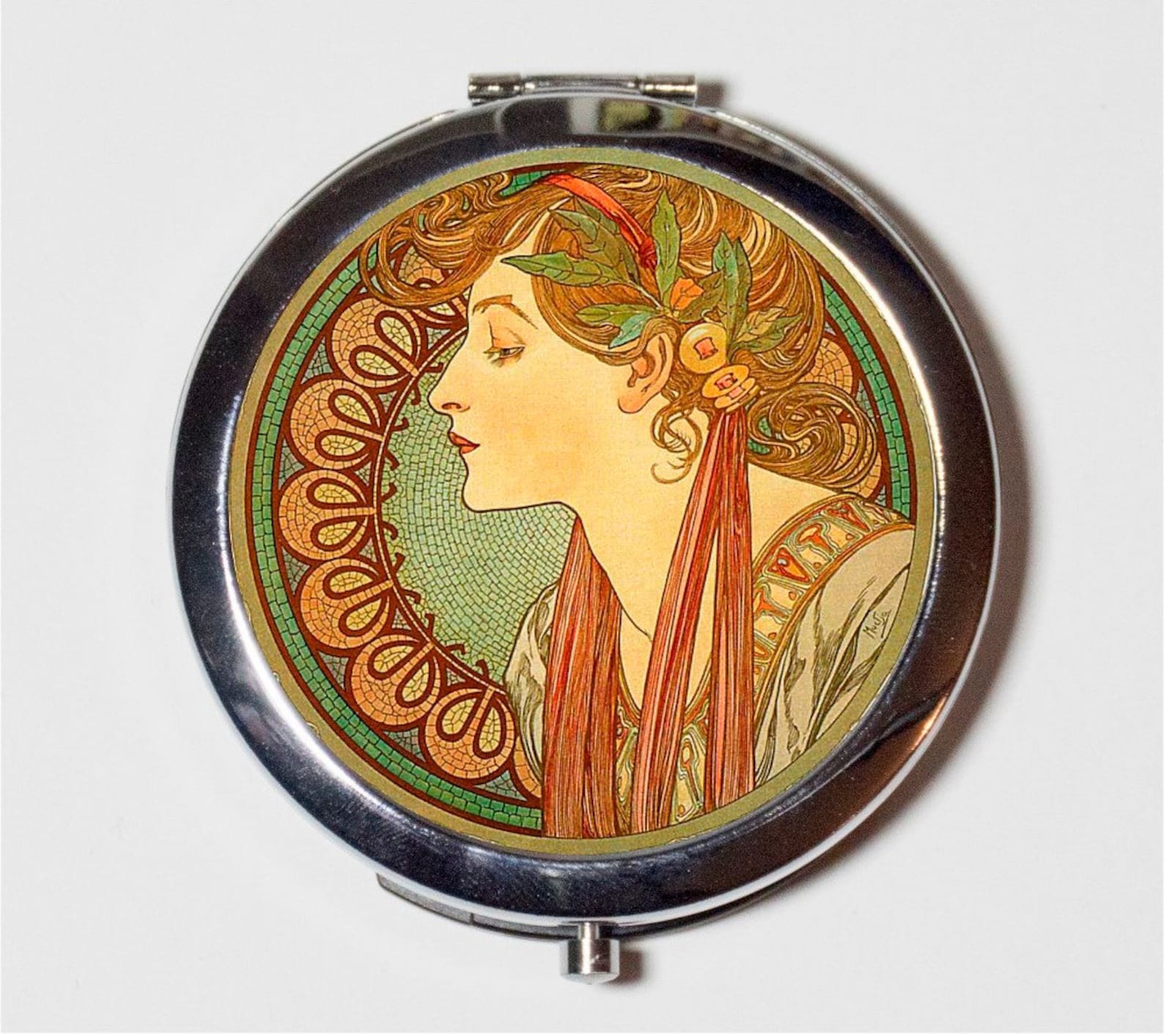 Alphonse Mucha Compact Mirror - Cameo Style Art Nouveau Boho Bohemian ...