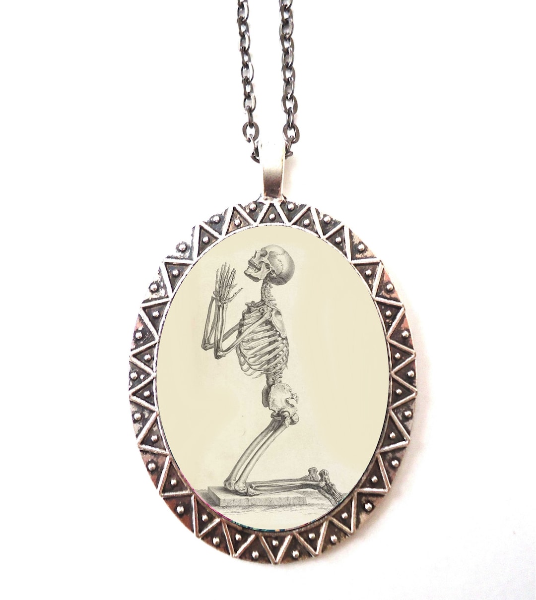 Skeleton Praying Necklace Pendant Silver Tone - Goth Gothic Dark Art ...