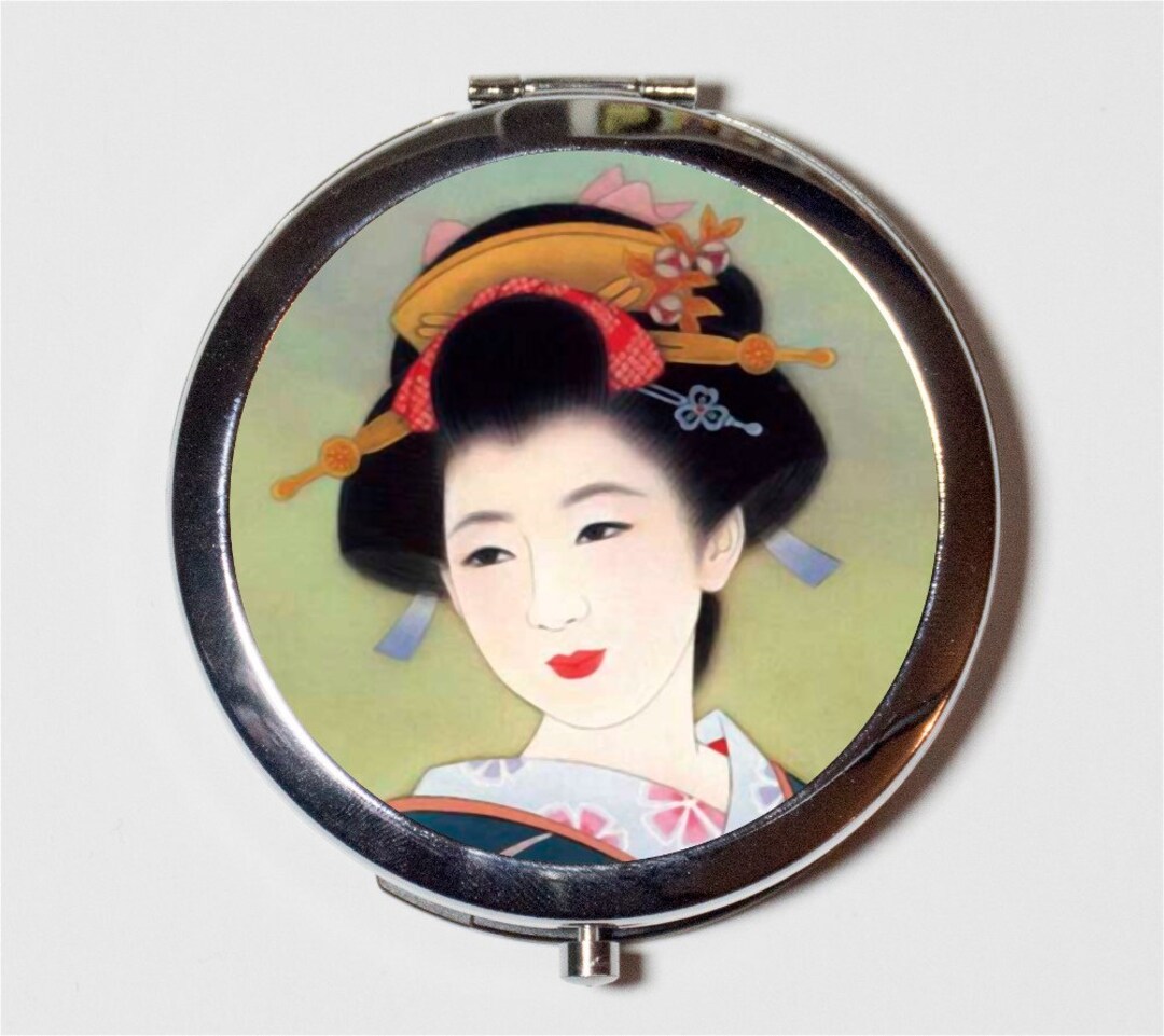 Japanese Geisha Compact Mirror - Asian Art Japan - Make up Pocket ...