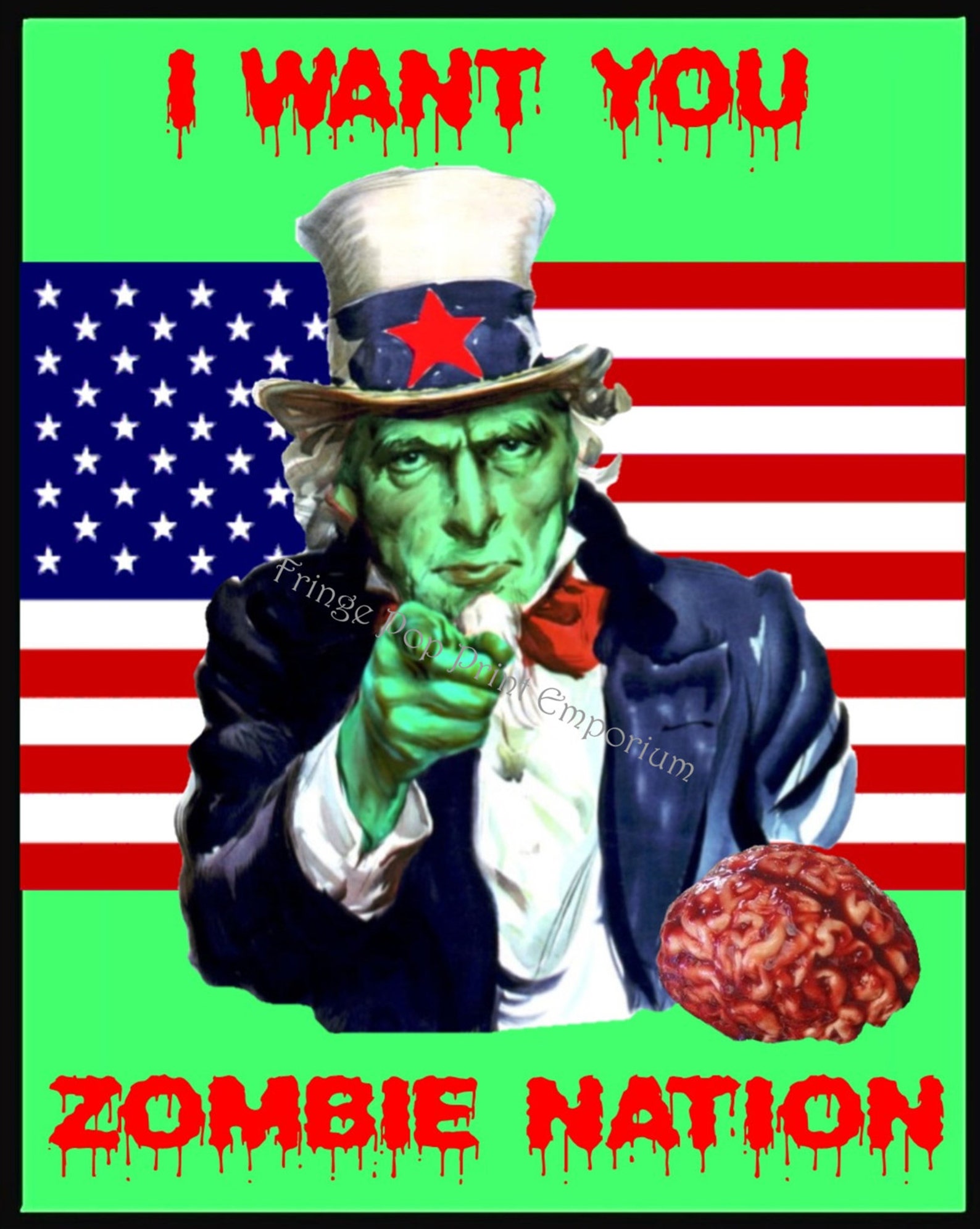 Zombie Uncle Sam Art Print 8 X 10 - Parody Horror Art - We Want You ...