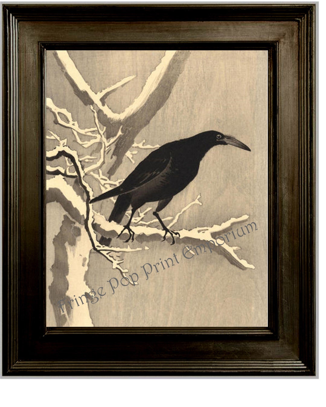 Crow Woodblock Art Print 8 X 10 - Japanese Bird on Branch - Fine Art ...