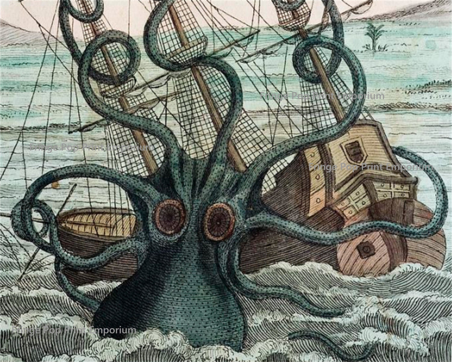 Kraken Octopus Art Print 8 x 10 Victorian Nautical | Etsy