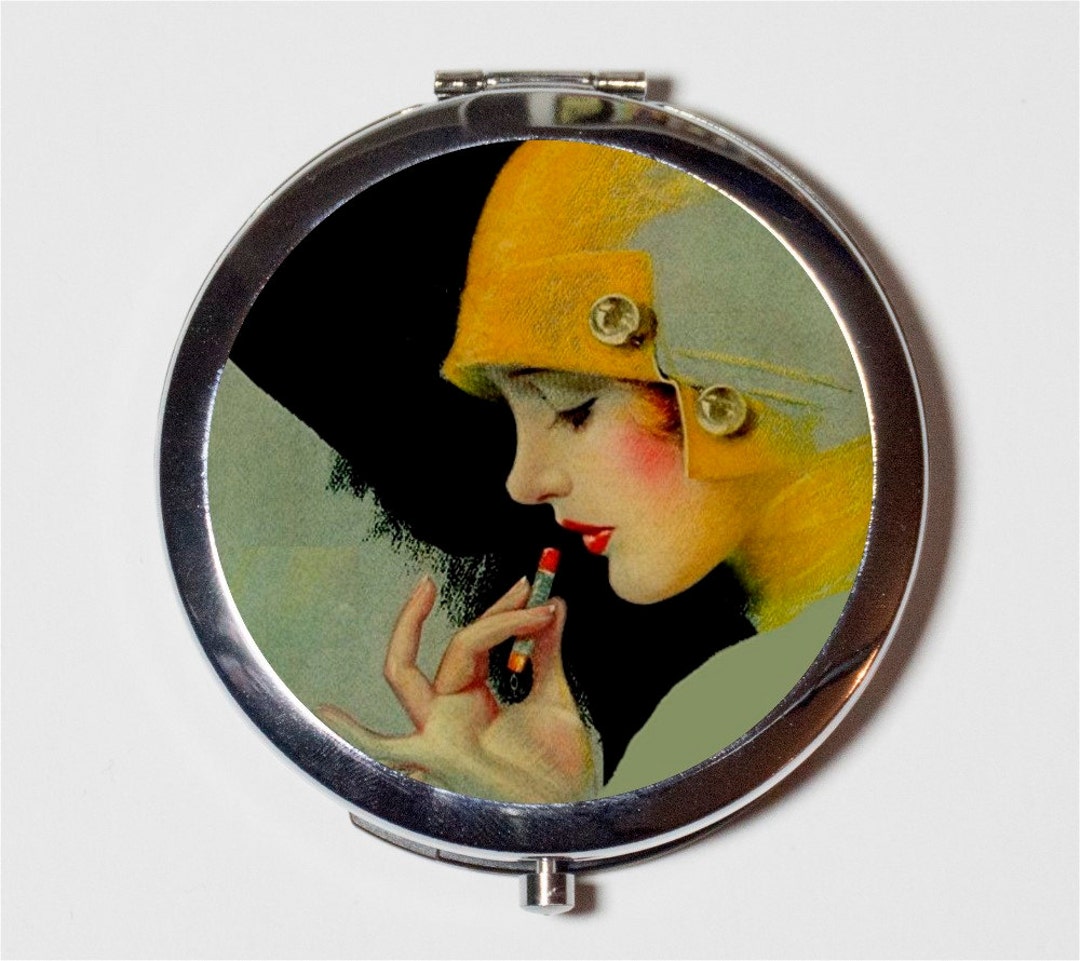 Flapper Putting Lipstick Compact Mirror - Art Deco 1920's Jazz Age ...