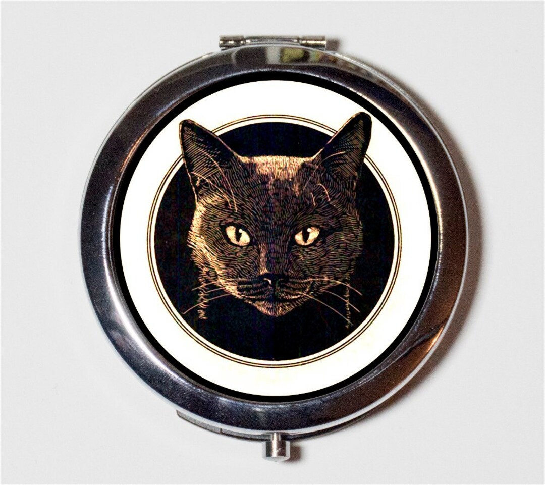 Black Cat Compact Mirror - Vintage Kittten Illustration Cats Pop Art ...