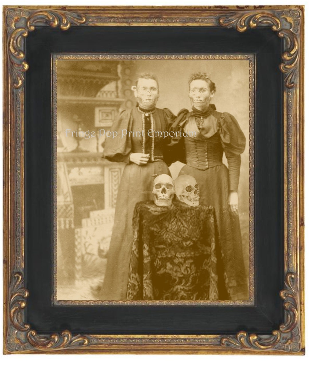 Victorian Skeleton Sisters Art Print 8 X 10 - Skull Face Zombie Sisters ...