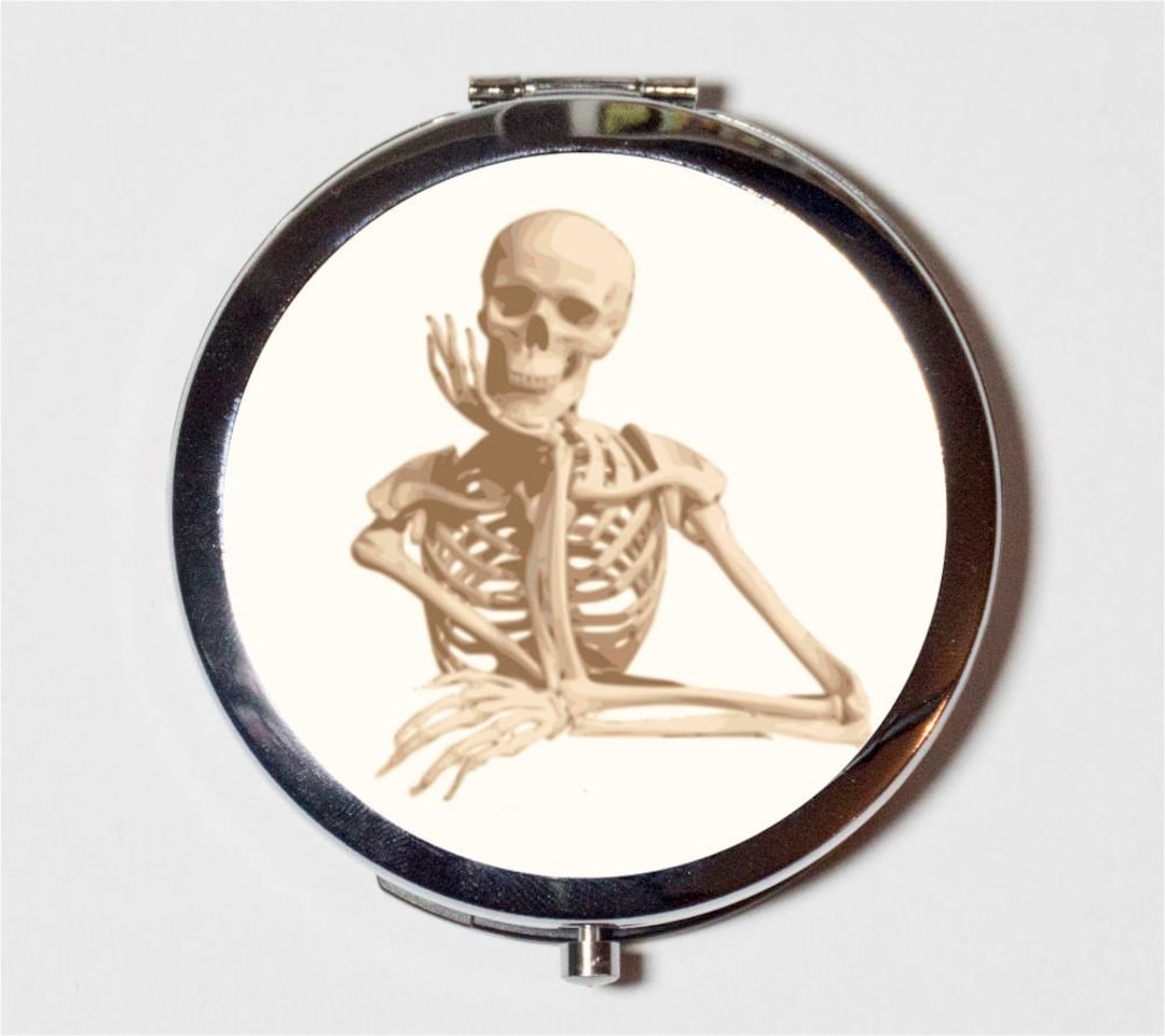 Skeleton Thinking Compact Mirror - Skull Goth Macabre Oddity - Make up ...