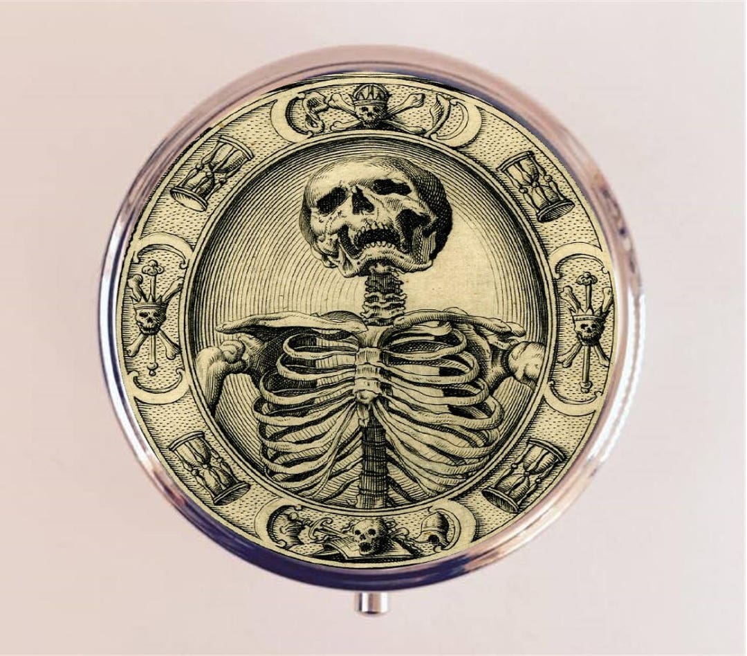Memento Mori Pill Box Case Pillbox Holder Trinket Skeleton Skull Goth ...