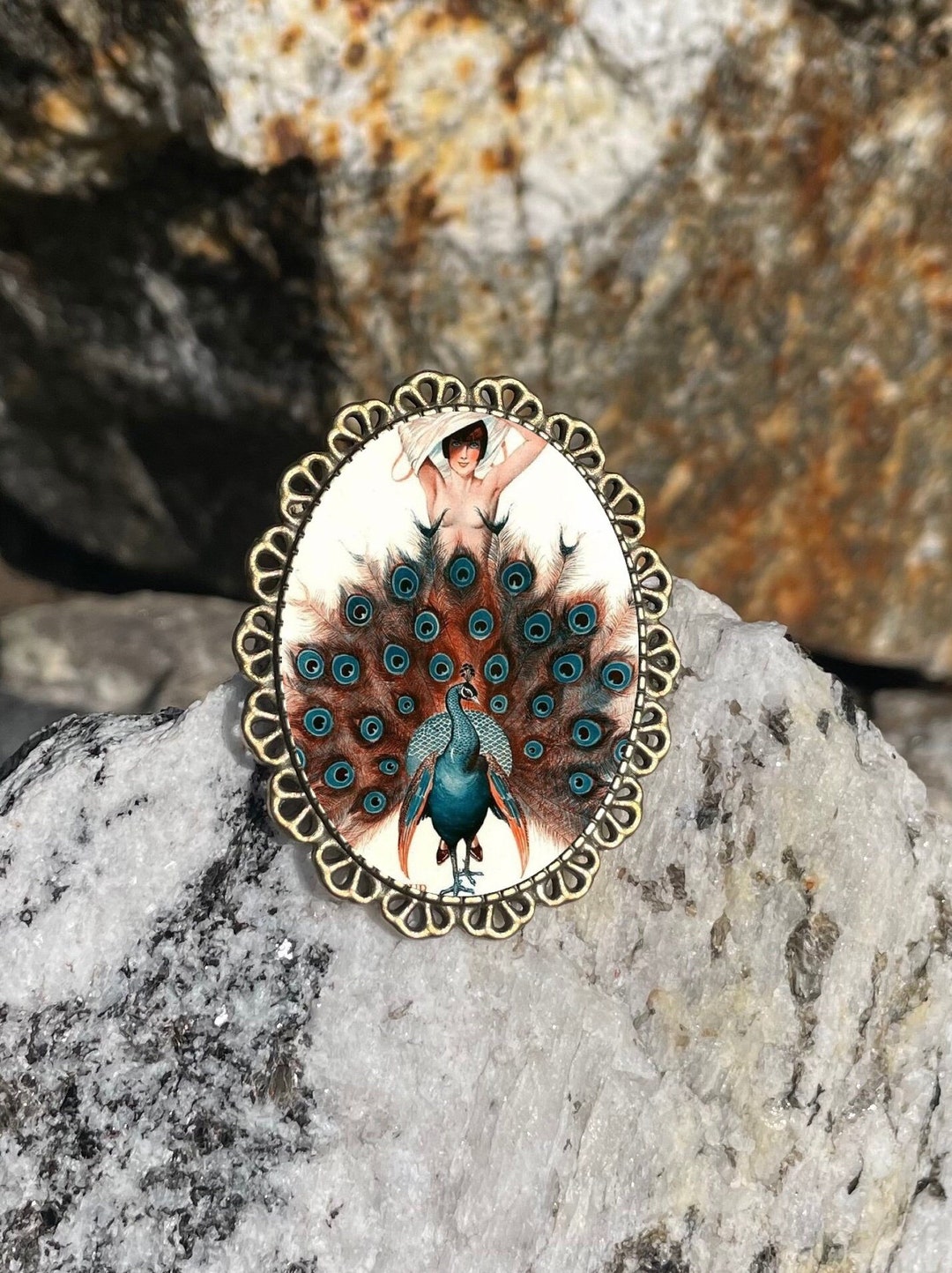 Art Deco Peacock Lady Brooch Pinback Pin Back Art Deco Style Flapper 20 ...