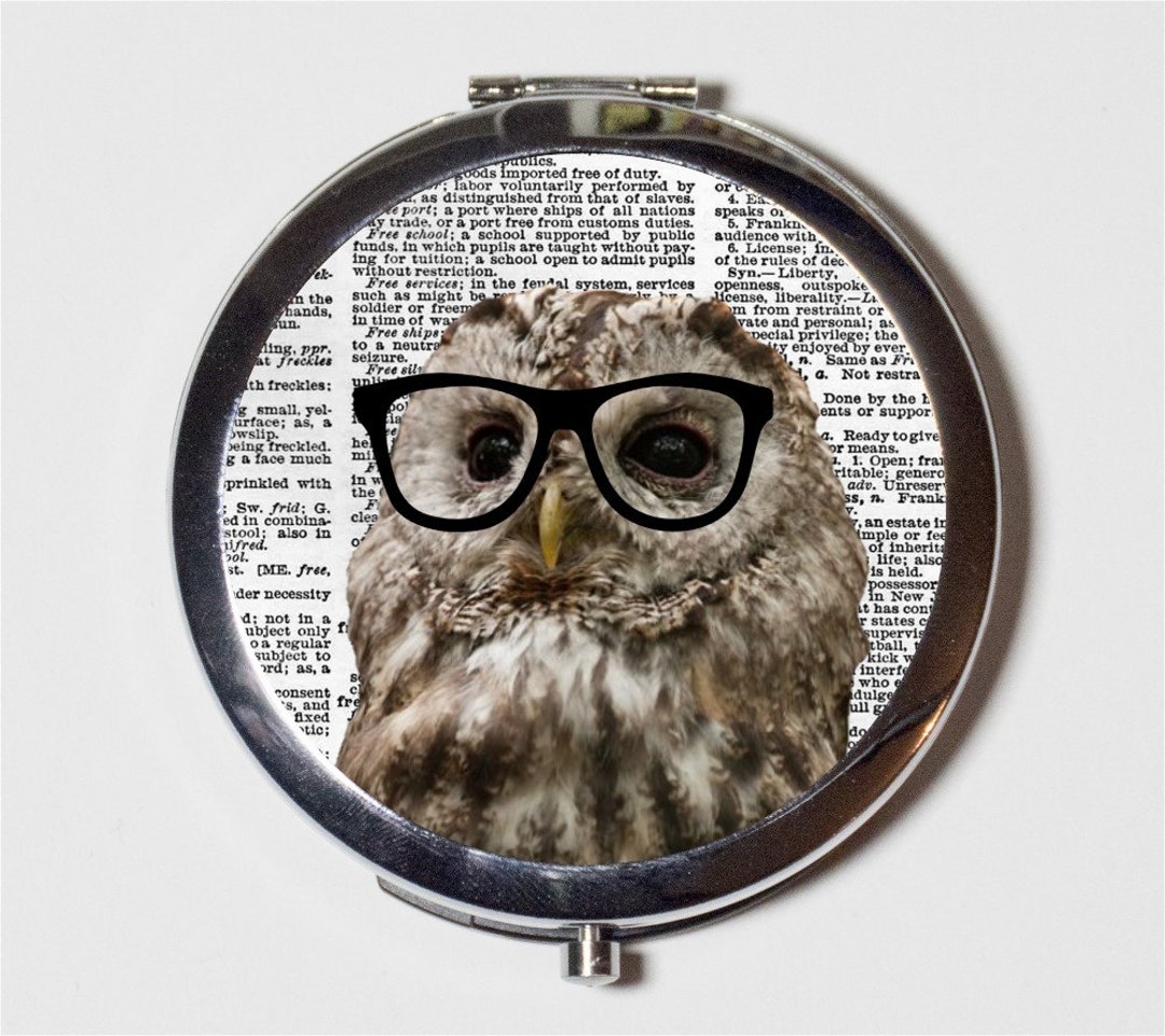 Owl Nerd Compact Mirror - Anthropomorphic Hipster Owls - Make up Pocket ...