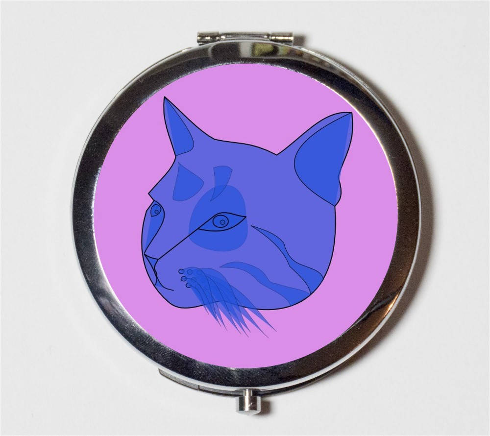Cat Head Compact Mirror - Kawaii Cute Animal Art Retro Style - Make up ...