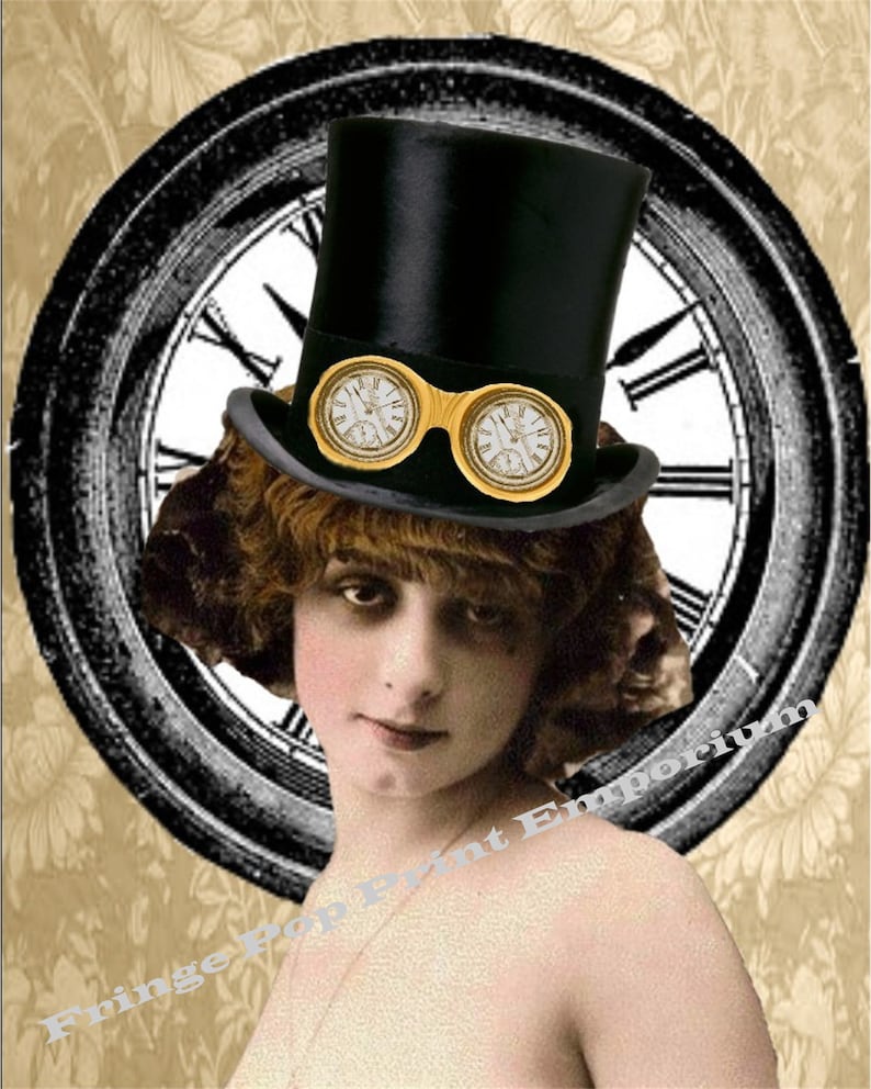 Steampunk Flapper Woman Art Print 8 X 10 - Altered Art With Clock and ...