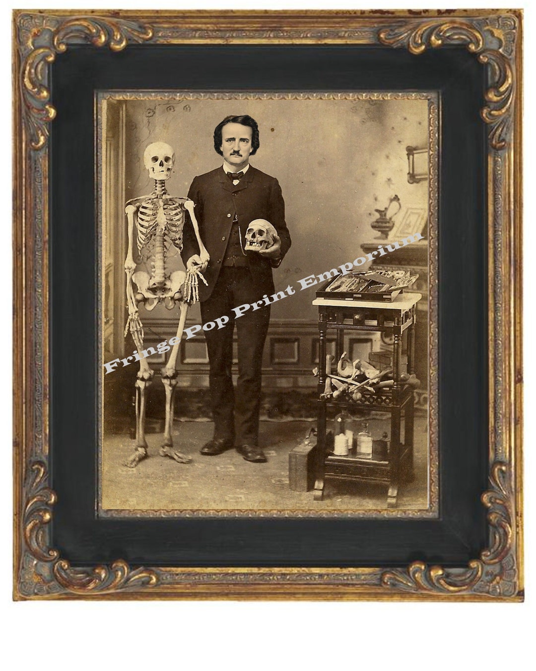 Victorian Edgar Allan Poe With Skeleton Art Print 8 X 10 - Altered Art ...