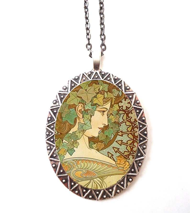 Alphonse Mucha Necklace Pendant Silver Tone Art Nouveau Boho - Etsy