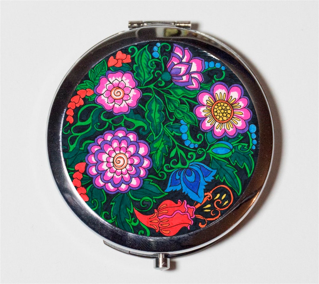Flower Mandala Compact Mirror - Floral Psychedelic Flowers Garden ...