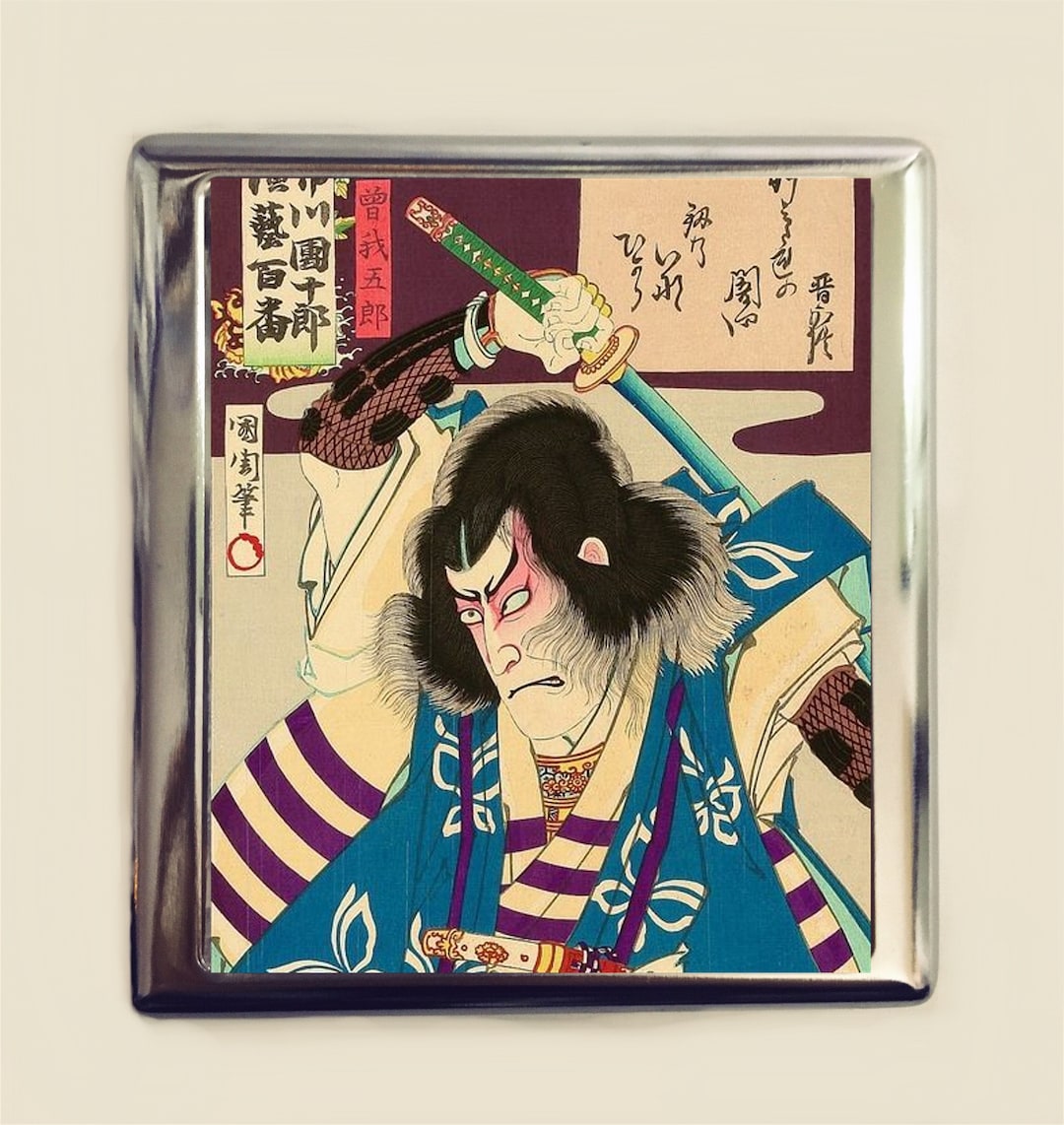 Japanese Samurai Woodblock Cigarette Case Business Card ID Holder ...