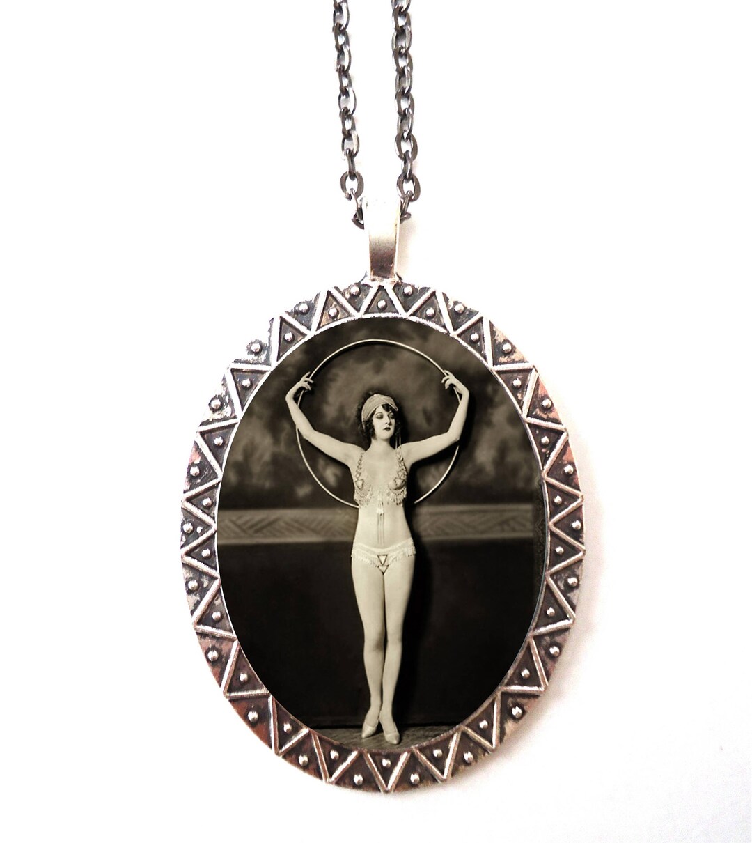 Flapper Ziegfeld Follies Necklace Pendant Silver Tone - Art Deco 1920s ...