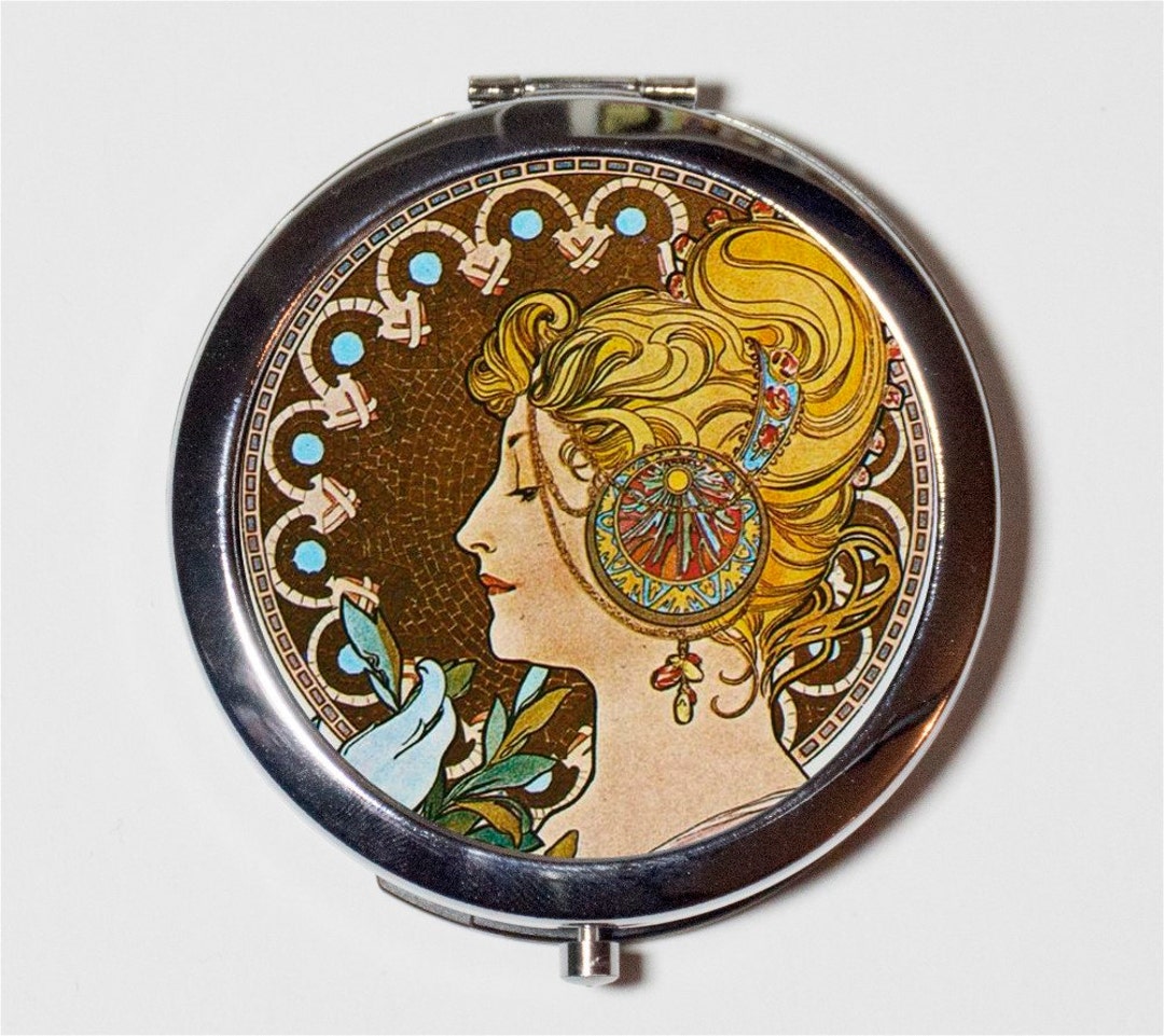 Alphonse Mucha Compact Mirror - Feather Art Nouveau Boho Bohemian Gypsy ...