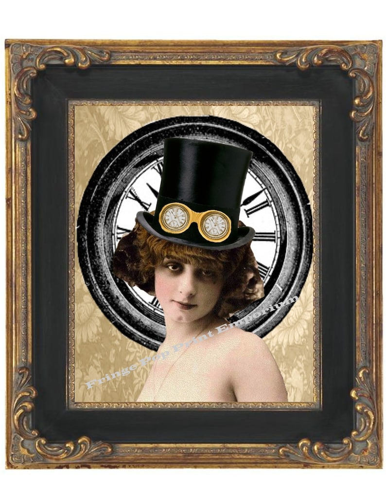Steampunk Flapper Woman Art Print 8 X 10 - Altered Art With Clock and ...