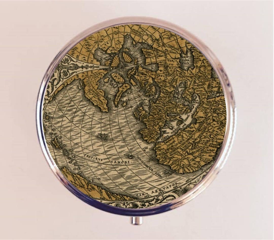 Old Map Pill Box Case Pillbox Holder Trinket Tropic of Cancer Vintage ...