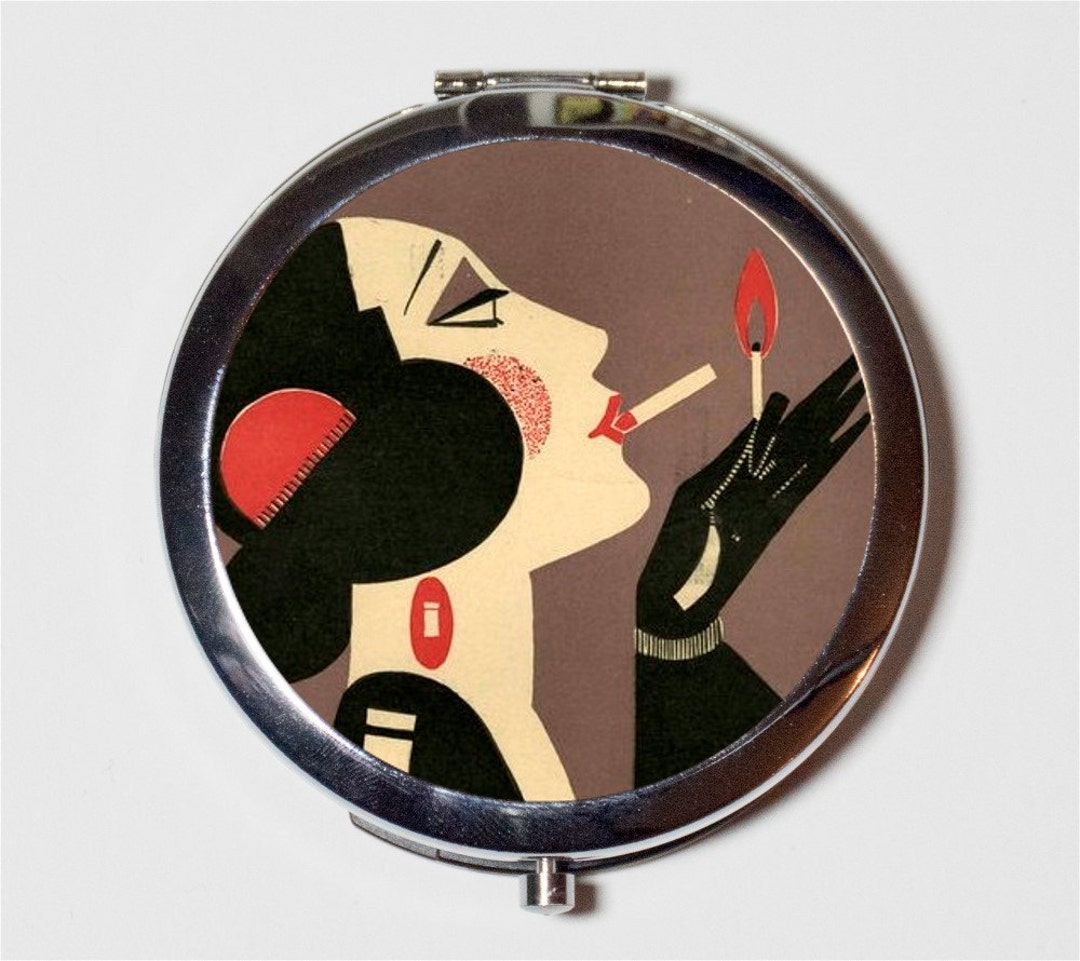 Flapper Lighting Cigarette Compact Mirror - Art Deco Illustration 1920 ...