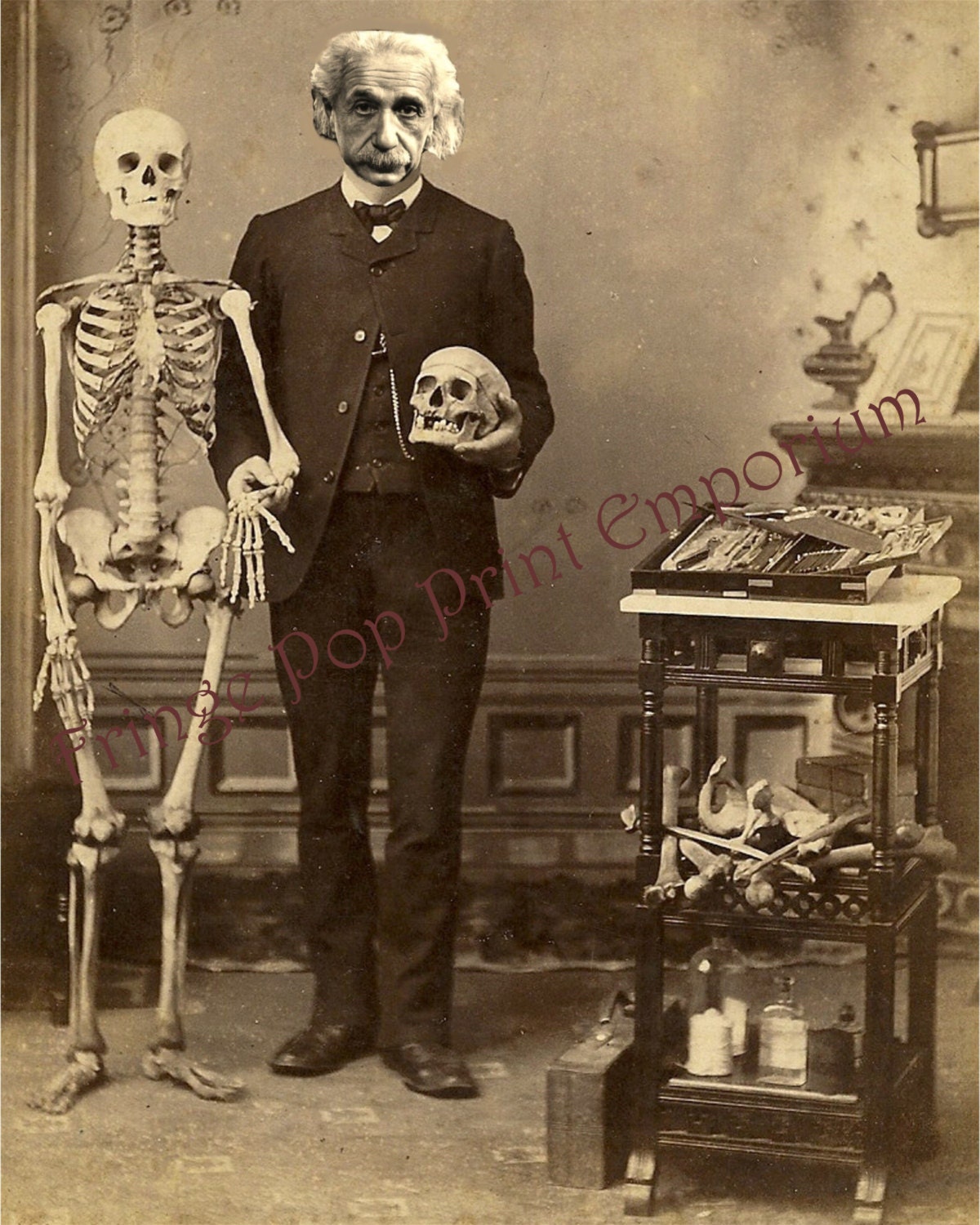 Victorian Albert Einstein Art Print 8 x 10 With Skeleton and | Etsy