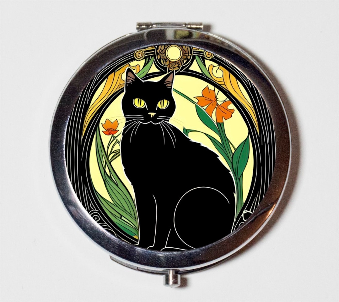 Art Nouveau Black Cat Compact Mirror - Art Deco Vintage Style Animal ...