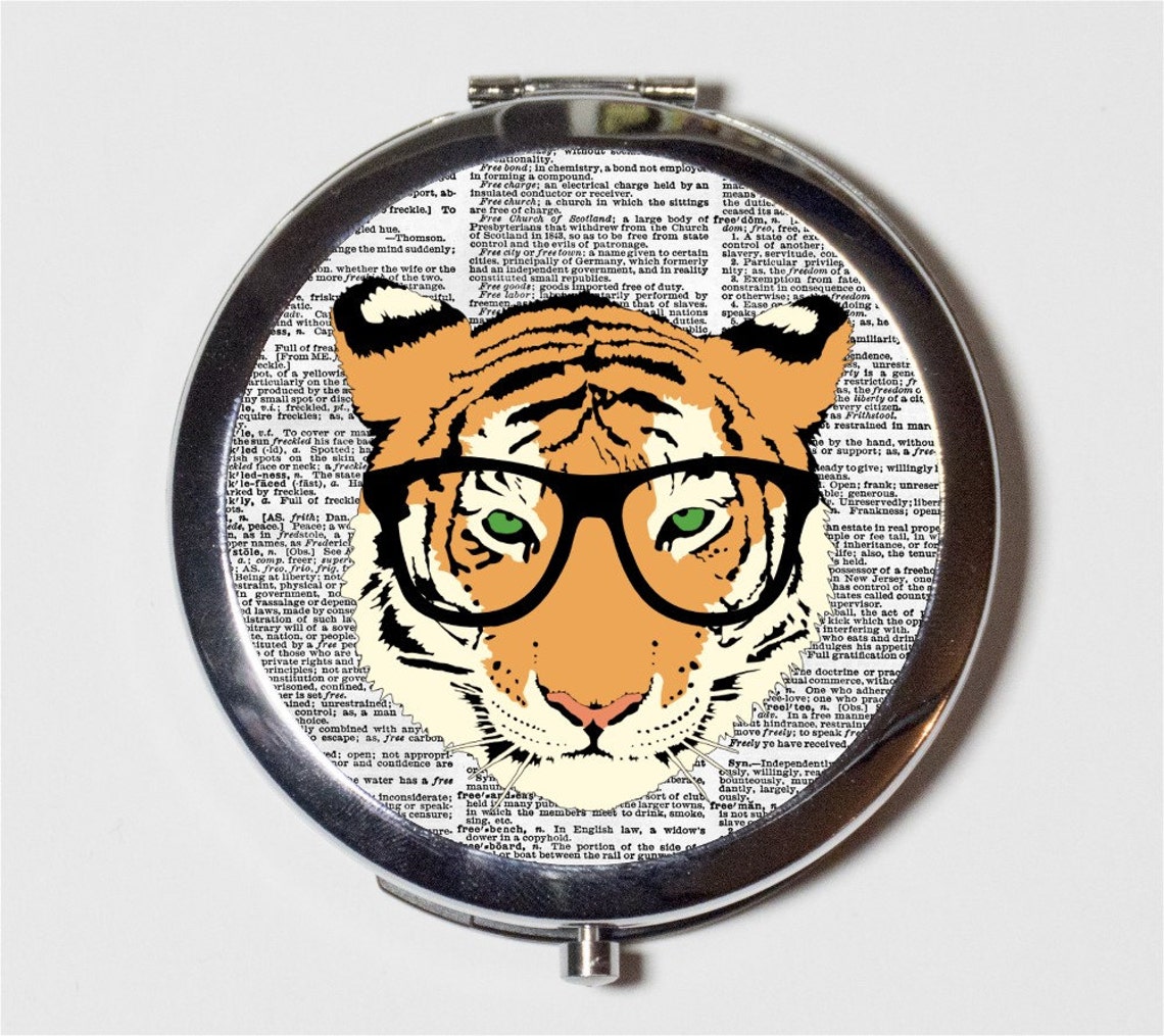 Tiger Nerd Compact Mirror Anthropomorphic Hipster Animal Art - Etsy