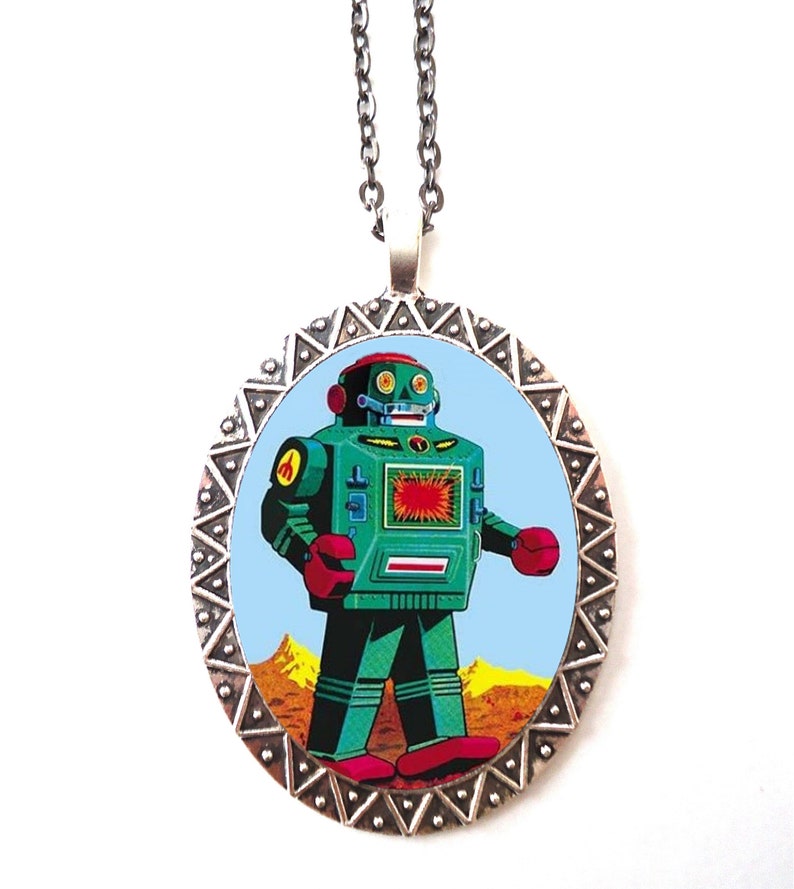 Toy Robot Necklace Pendant Silver Tone Science Fiction Sci | Etsy