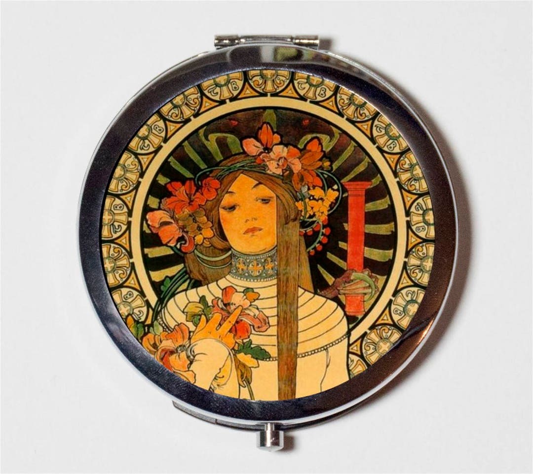 Alphonse Mucha Compact Mirror - Flower Bouquet Art Nouveau Edwardian ...