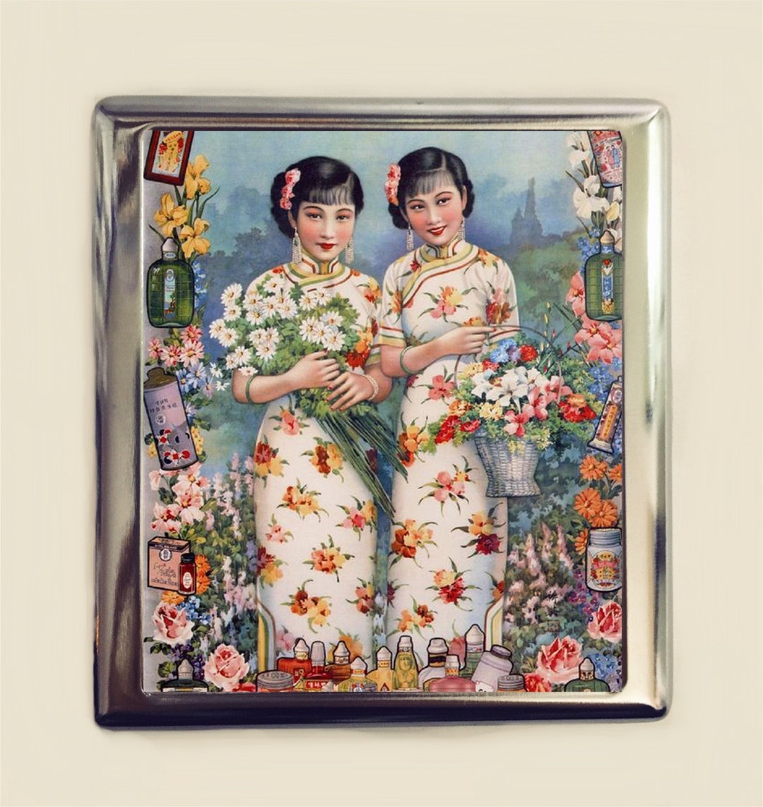 Vintage Chinese Women Ad Cigarette Case Business Card ID Holder Wallet ...