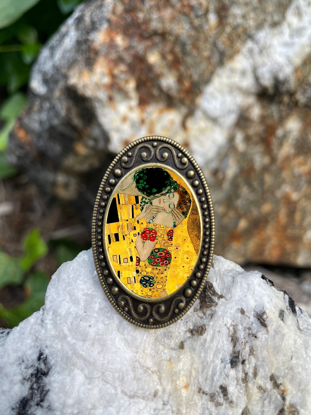 Gustav Klimt Kiss Antiqued Bronze Adjustable Ring Fine Art Painting ...